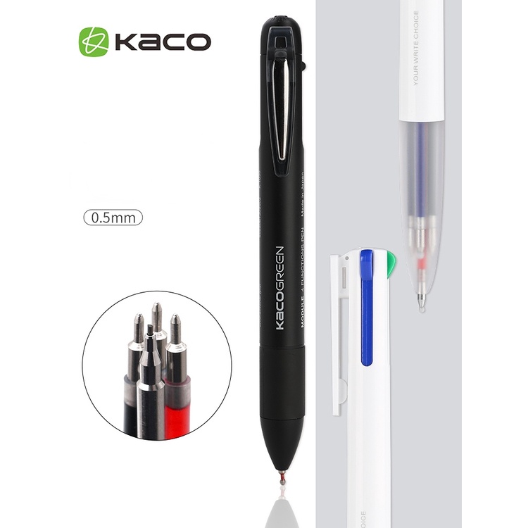 KACO 4 in 1 Multifunction Pen 0.5mm Black Blue Red Refill Gel Pen ...