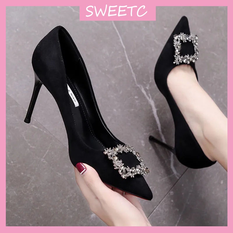 SWEETC Kasut raya perempuan Raya Heels 2024 kasut tinggi Square Buckle ...