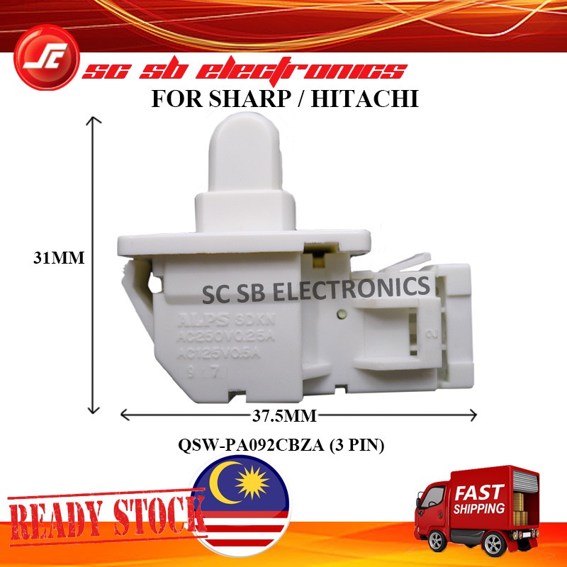 SHARP HITACHI 3 PIN REFRIGERATOR FREEZER FRIDGE FAN LIGHT SWITCH LIGHTING SWITCH DOOR SWITCH ...