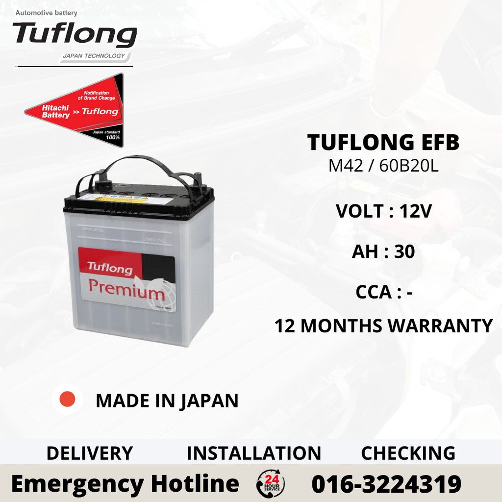 TUFLONG PREMIUM EFB M42L | 60B20L CAR BATTERY | Shopee Malaysia
