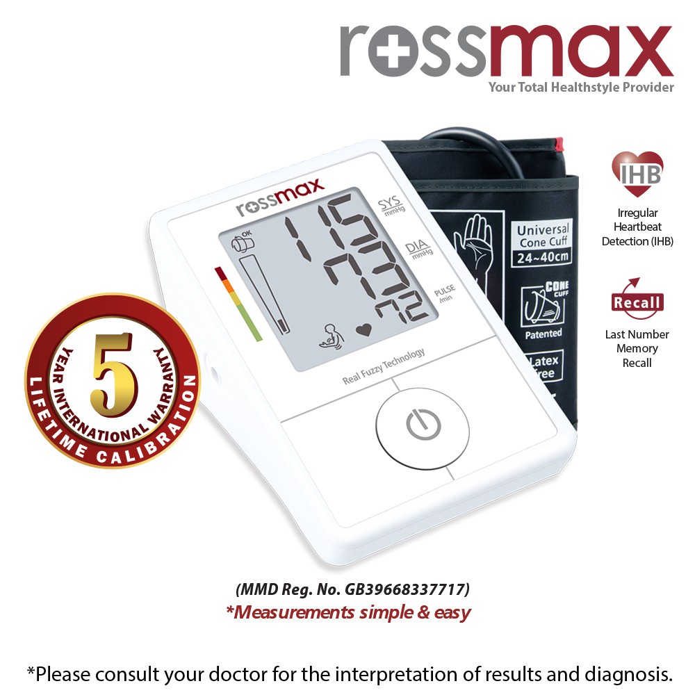 ROSSMAX Blood Pressure Monitor X1 (5 Years Warranty) With Adaptor ...