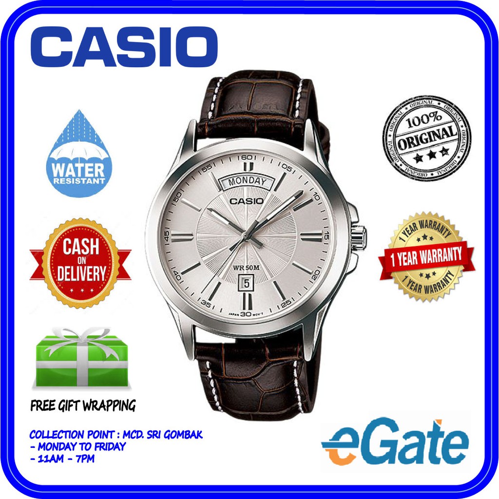 Casio MTP-1381L-7AV Men's Analog Brown Leather Silver Dial Calender Quartz Watch | Shopee Malaysia