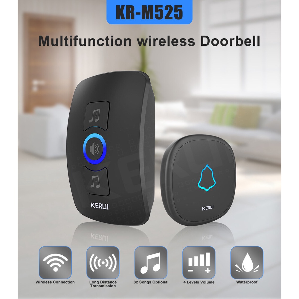 KERUI M525 Wireless Doorbell Waterproof Wireless Door Bell Chime Kit 150m Operating Range with ...