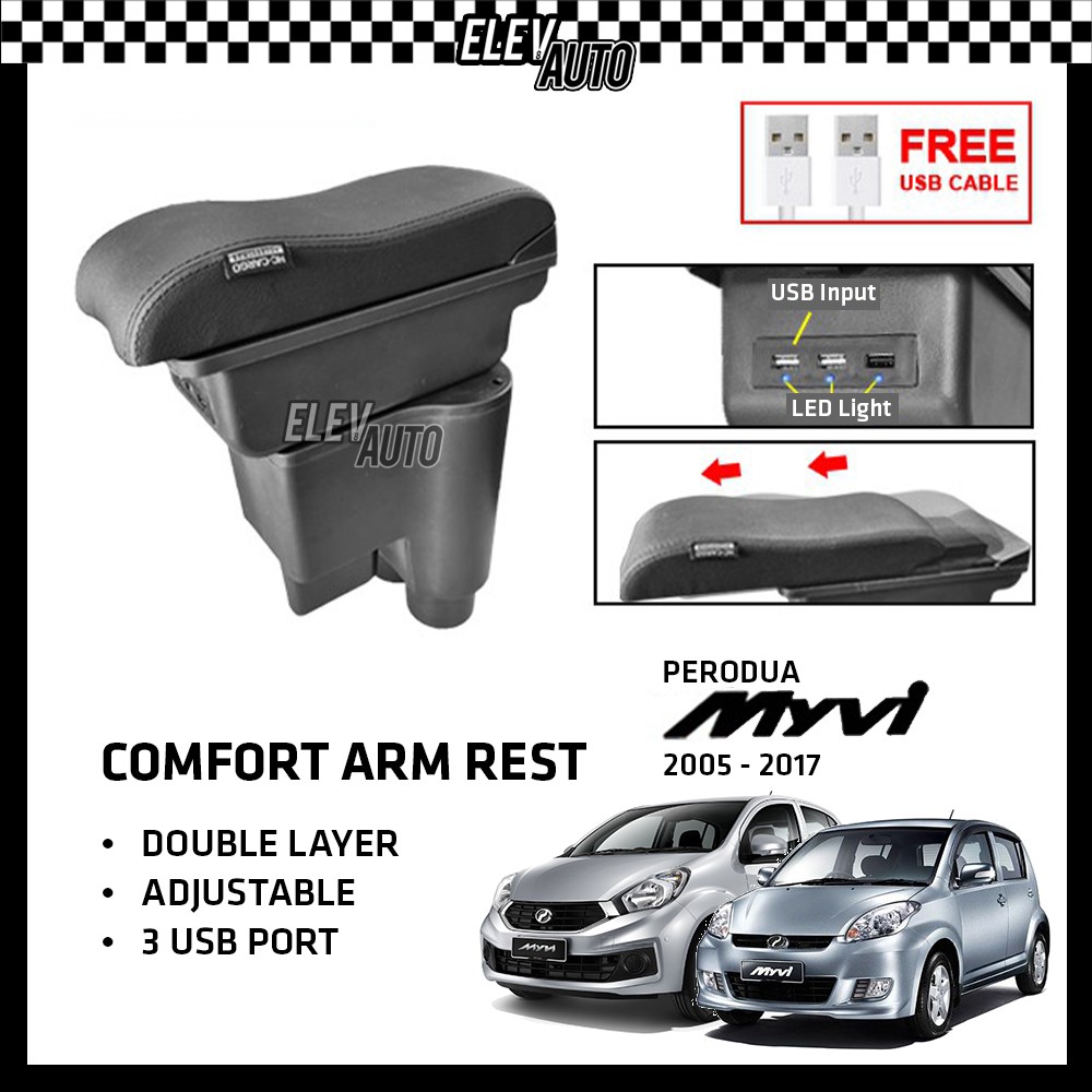 Perodua Myvi 2005-2017 Premium Leather Arm Rest ArmRest Double Layer ...