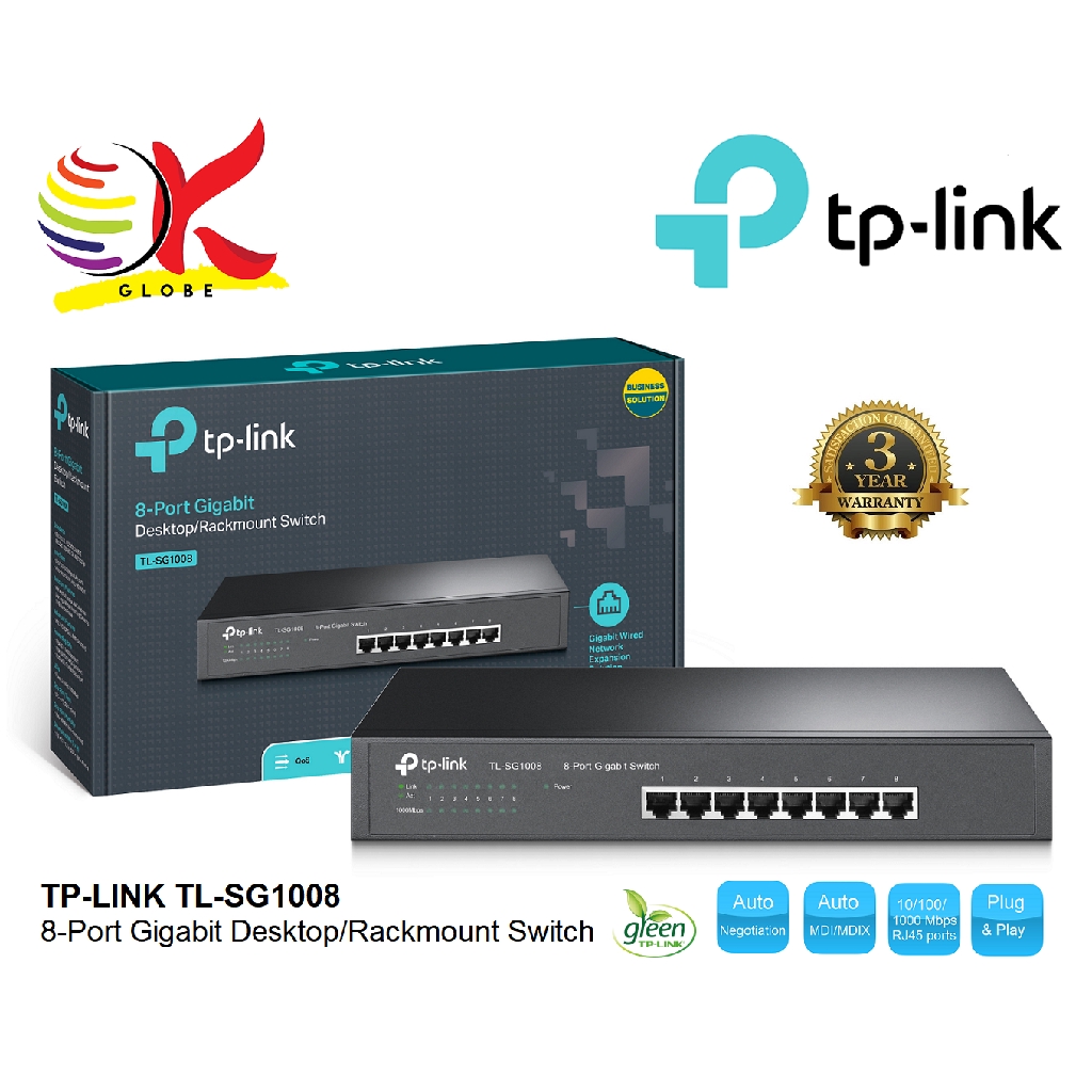 TP-LINK TL-SG1008 8-PORT GIGABIT DESKTOP/ RACKMOUNT SWITCH WITH 8 10 ...