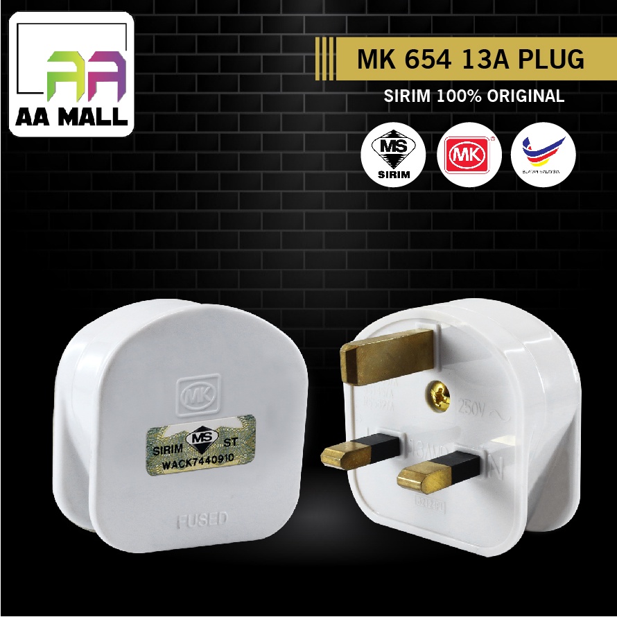 AA MALL Heavy Duty PLUG 3 Pin MK 654 13A Plug Top Fuse / KEPALA PLUG ...