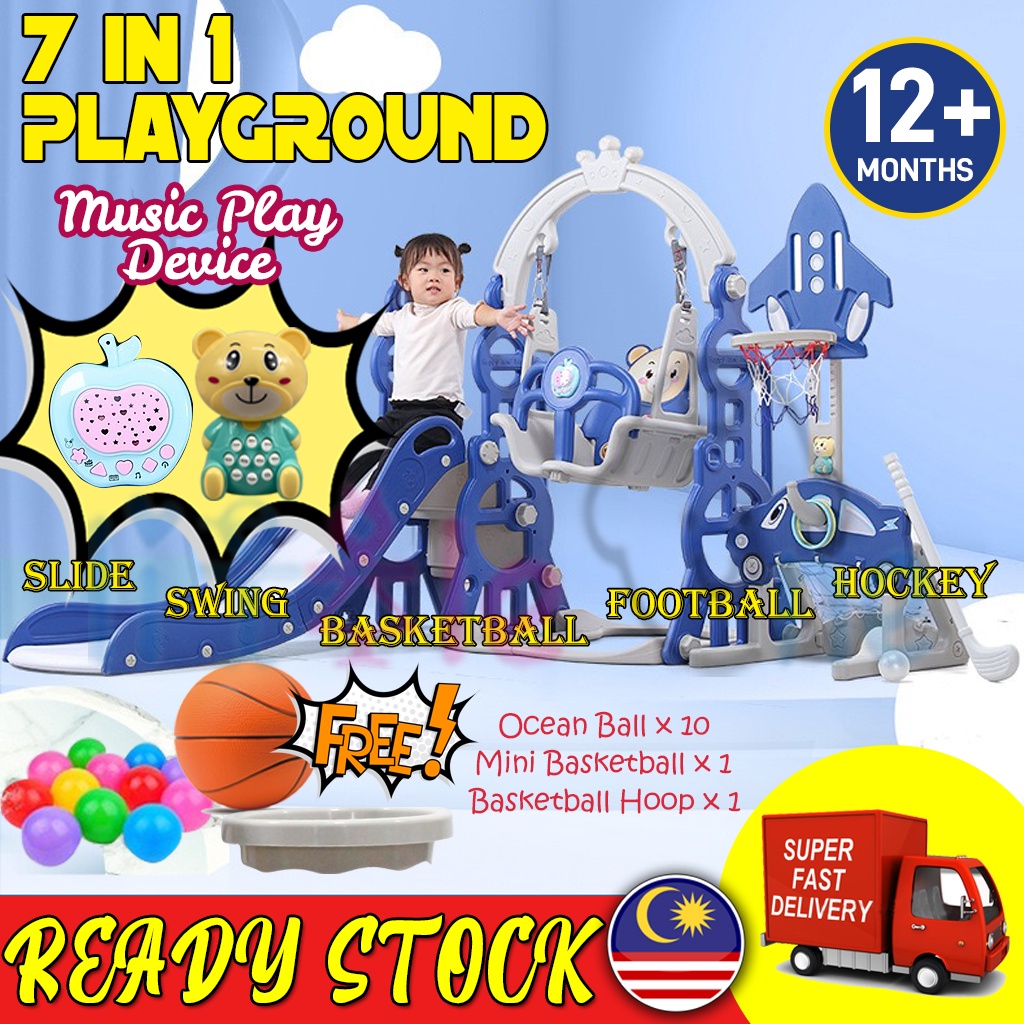 NEW 7 IN 1 PLAYGROUND / Basketball Hoop & Music Kids Swing and Slide ...