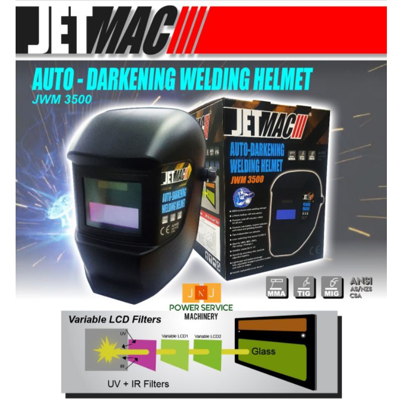 *JETMAC SOLAR AUTO DARKENING WELDING HELMET JWM3500(WELDING MASK ...