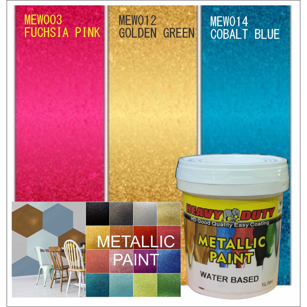1L ( Metallic Paint Water Base ) HEAVY DUTY / for wall / wood & metal ...