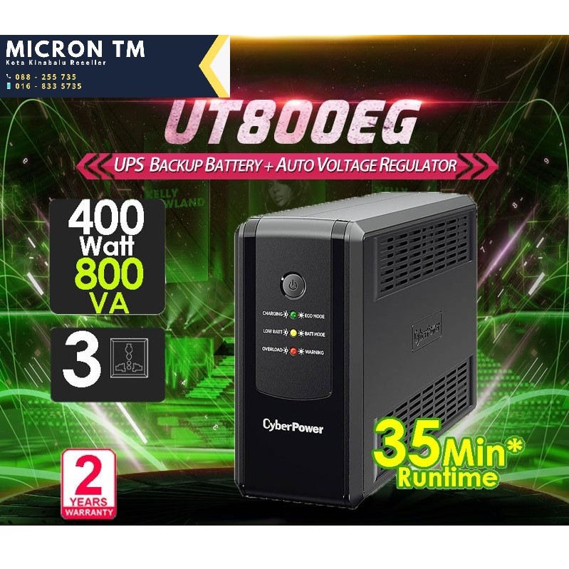 CYBERPOWER UT800EG (800VA/400W) UPS BACKUP BATTERY FOR PC | Shopee Malaysia