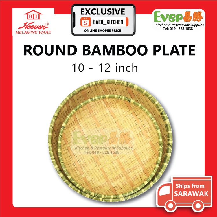 Hoover 100% Pinggan Melamine Round Flate Bamboo Plate 10 - 12 inch ...