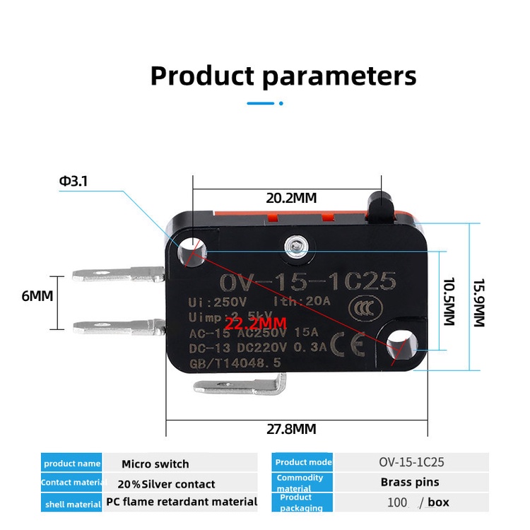 15A Micro switch OV-156-1C25/OV-155-1C25/OV-152V-151-1C25 V-15 Limit switch | Shopee Malaysia