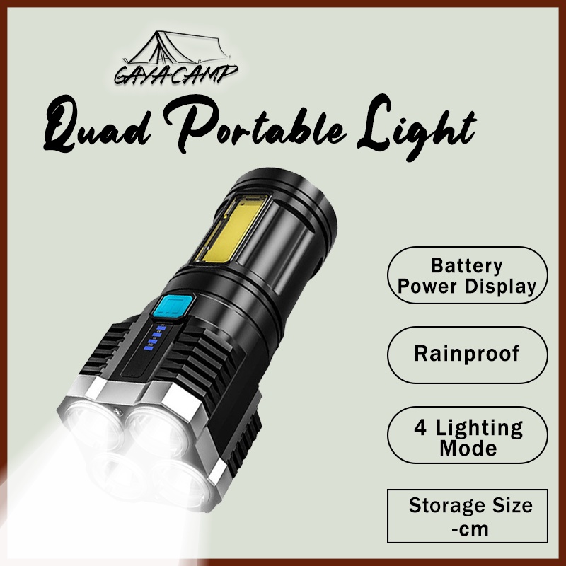 GAYACAMP Quad Strong LED Torchlight 🔦 Portable Mini Bright Flashlight ...
