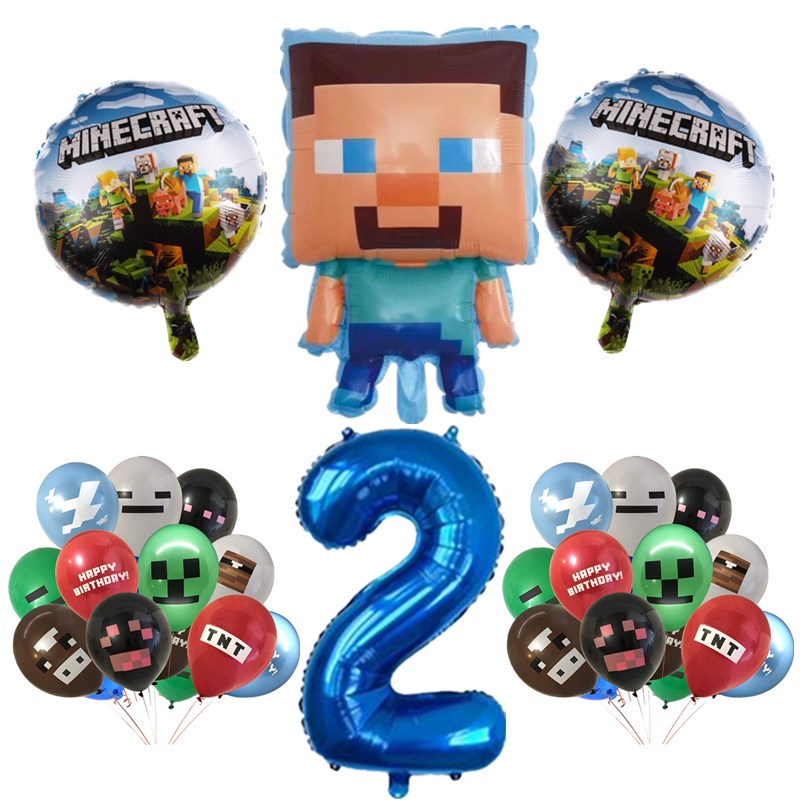 24pcs Minecraft Game Theme Birthday Party Decoration Set Foil Number ...