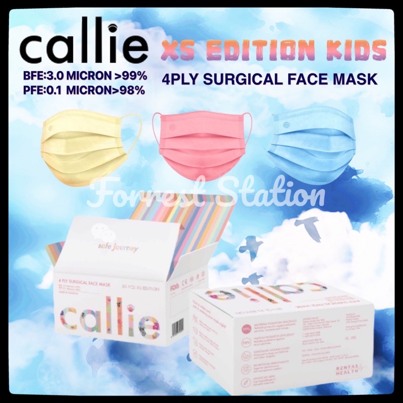 CALLIE 4 Ply Surgical Face Mask Kids XS EDITION 50PCS | Shopee Malaysia