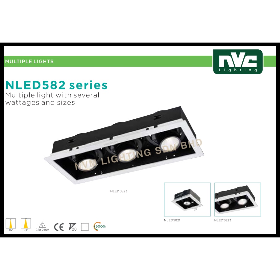 NVC NLED5822C COB LED Multiple Downlight 2*12w Two-head Lampu Siling ...