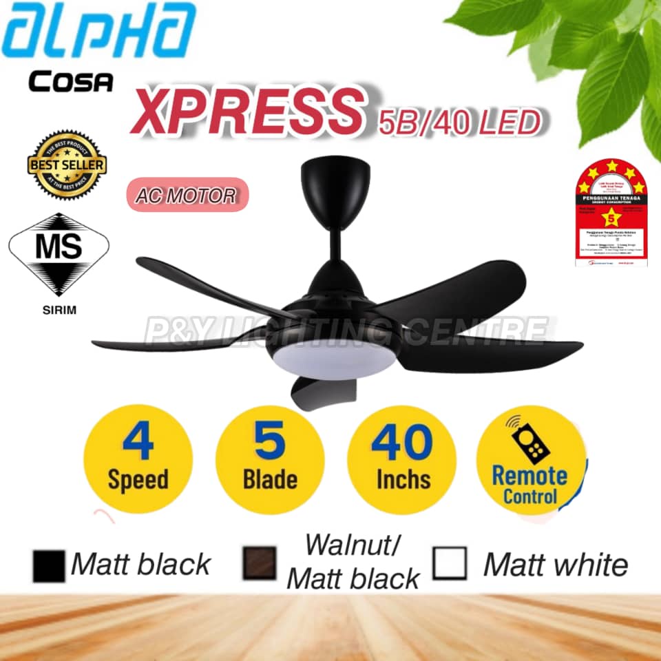 ALPHA Cosa -XPRESS 40 Inch LED Light Ceiling Fan with 5 Blades (4 Speed ...