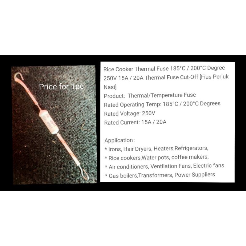 ( 1PC ) Rice Cooker Thermal Fuse 185°C 250V 15A/20A @Ceramic | Shopee ...