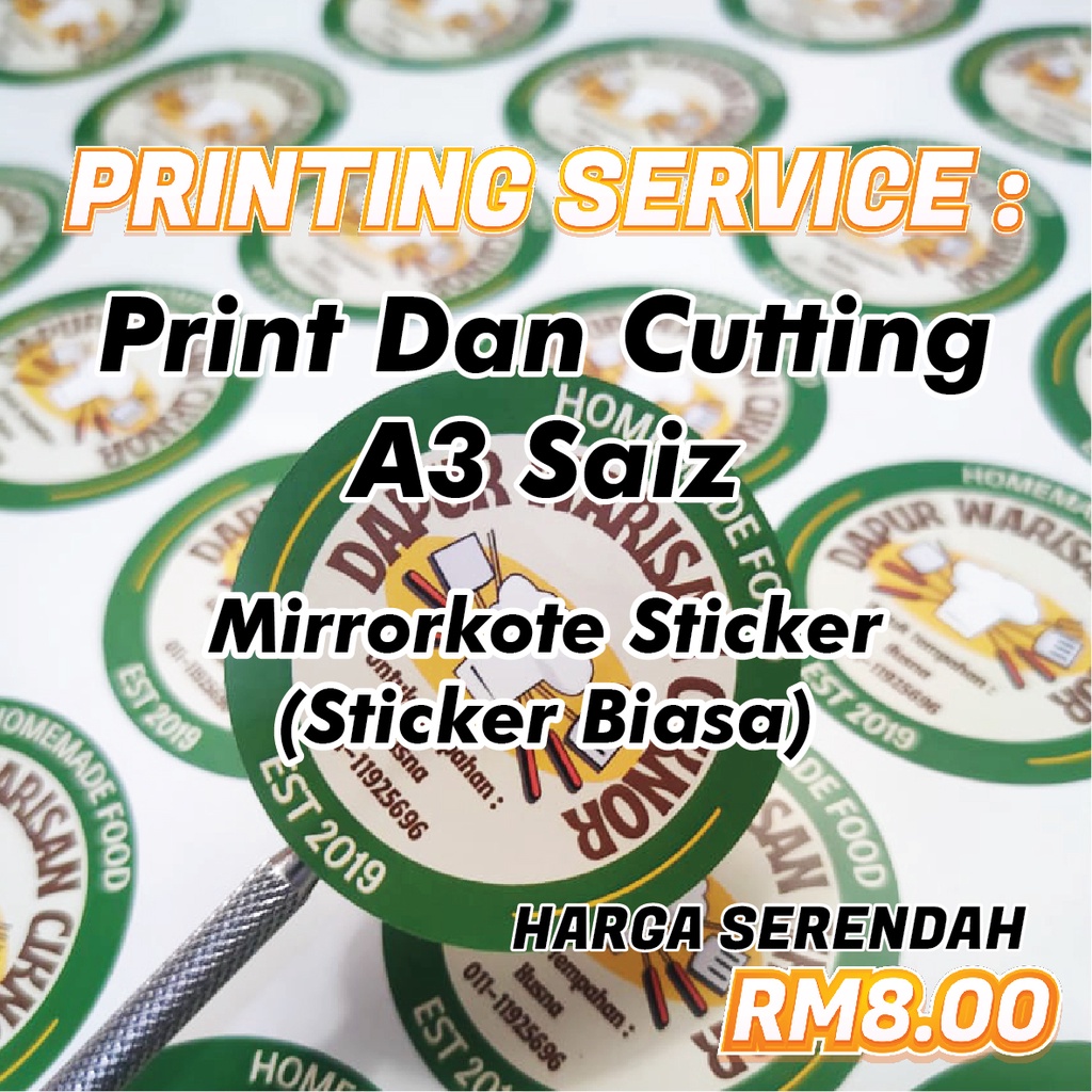 Printing Service - Sticker Mirrorkote Saiz A3 Print Dan Cutting ...