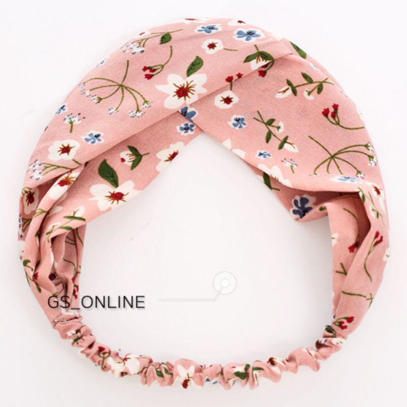 Ready Stock Elastic Floral Printed Hairband Cross Knot Turban Headwrap ...