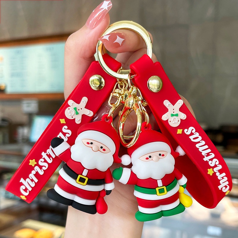 New Year Christmas Cartoon Santa Claus Keychain Soft Rubber KeyRing ...