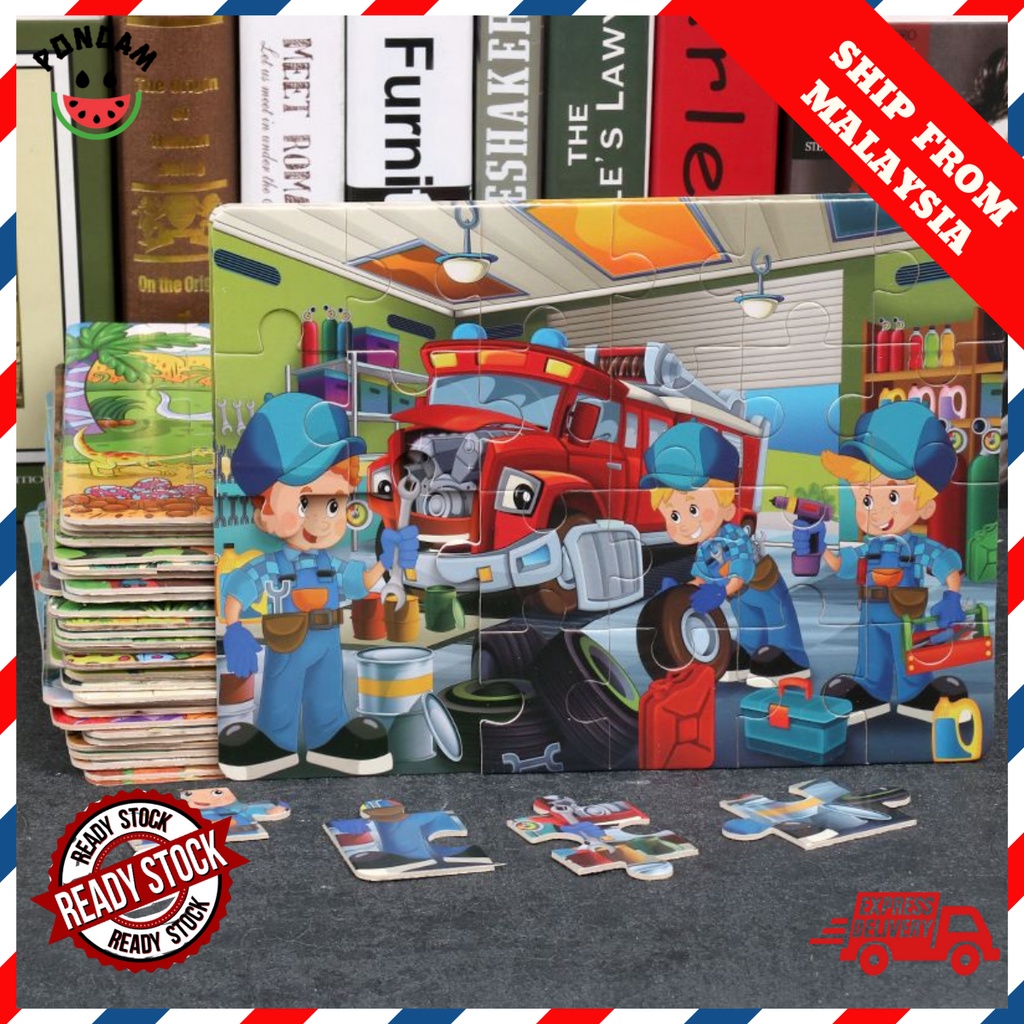 Kids Wooden Jigsaw Puzzle A4 60pcs/ 40pcs/24pcs Wild Animals Dinosaur ...