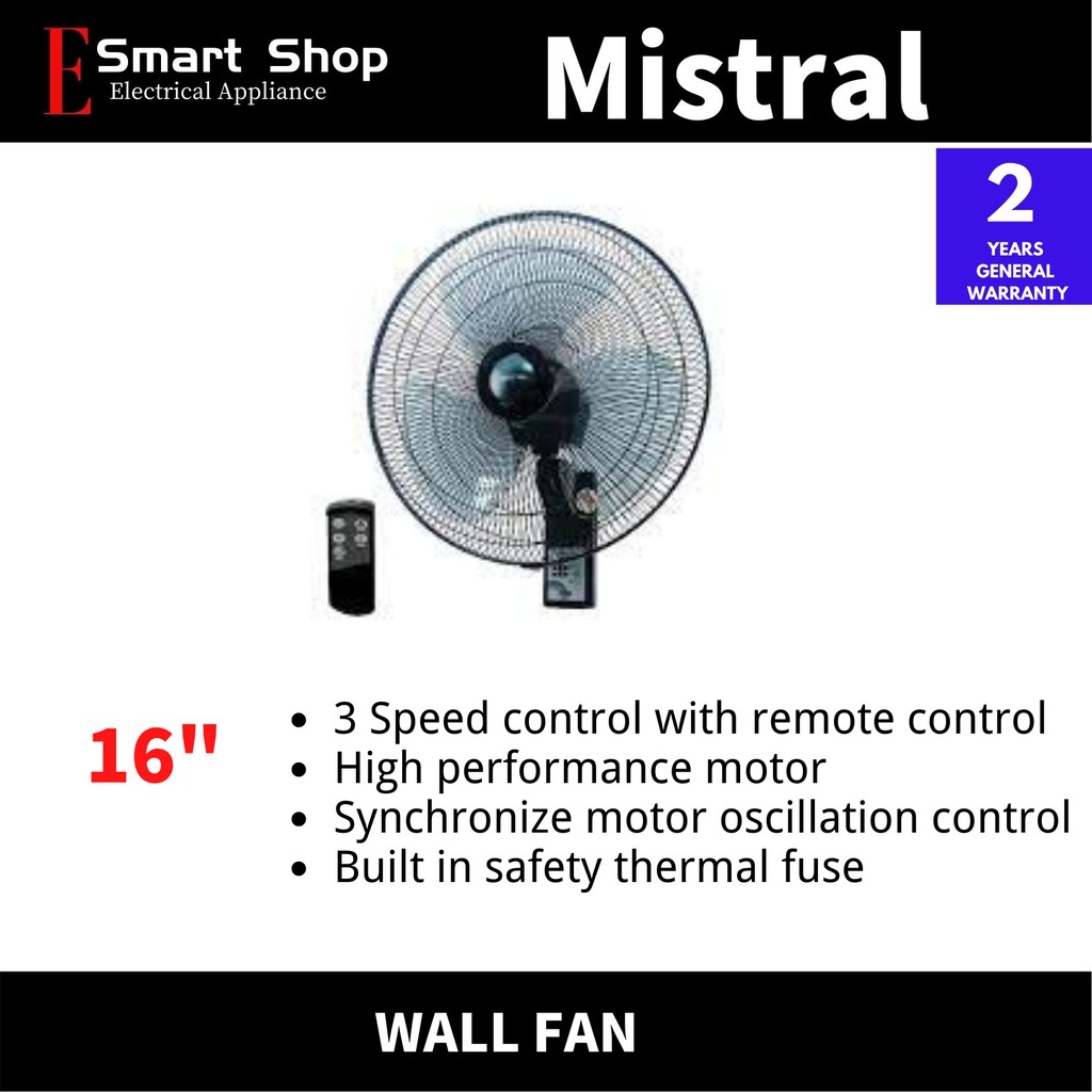 MISTRAL 16" WALL FAN 3 SPEED WITH REMOTE CONTROL MFW-16R | Shopee Malaysia