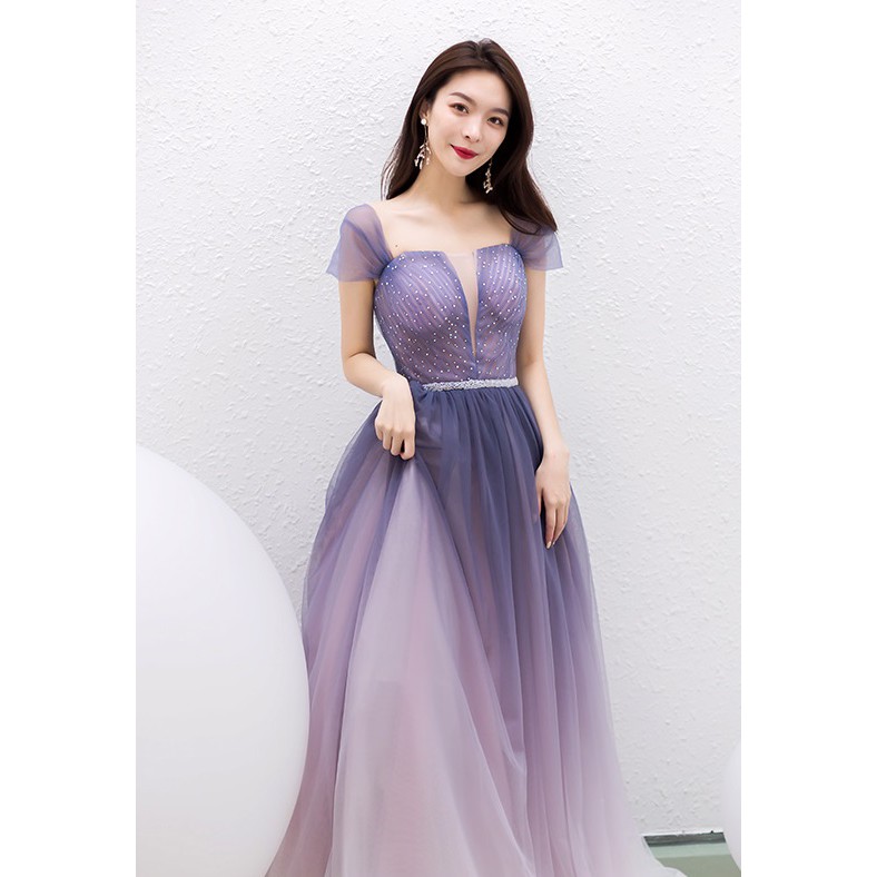 pre order purple pink ombre diamond off shoulder wedding evening prom ...