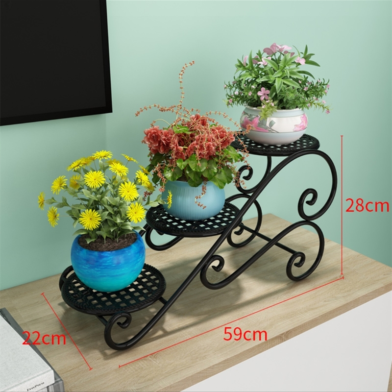 Multi-layer iron tabletop round flower pot rack metal potted plant ...