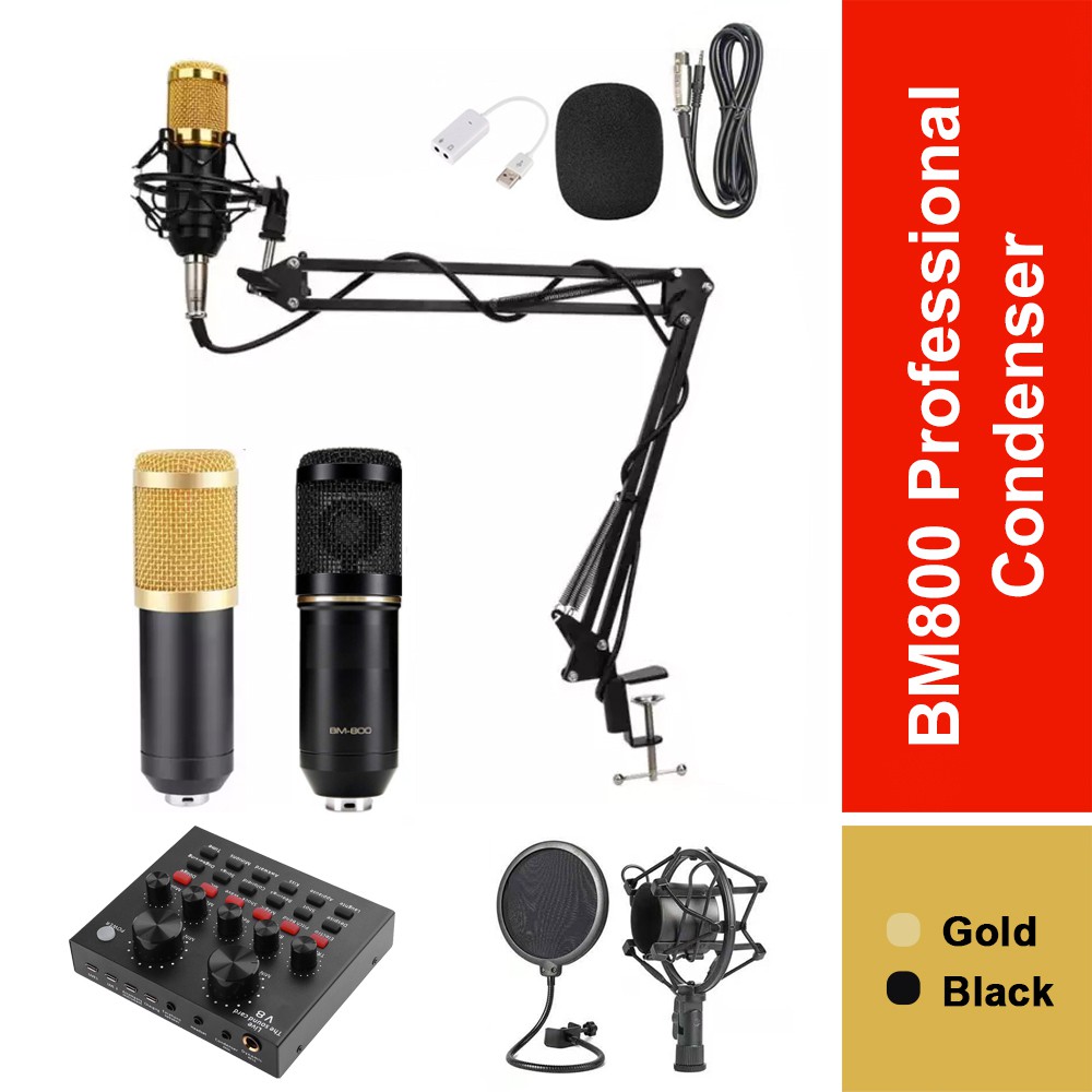 Fullset V8 Sound Card Microphone BM800 BM-800 Condenser Cardioid Studio Recording Live streaming ...