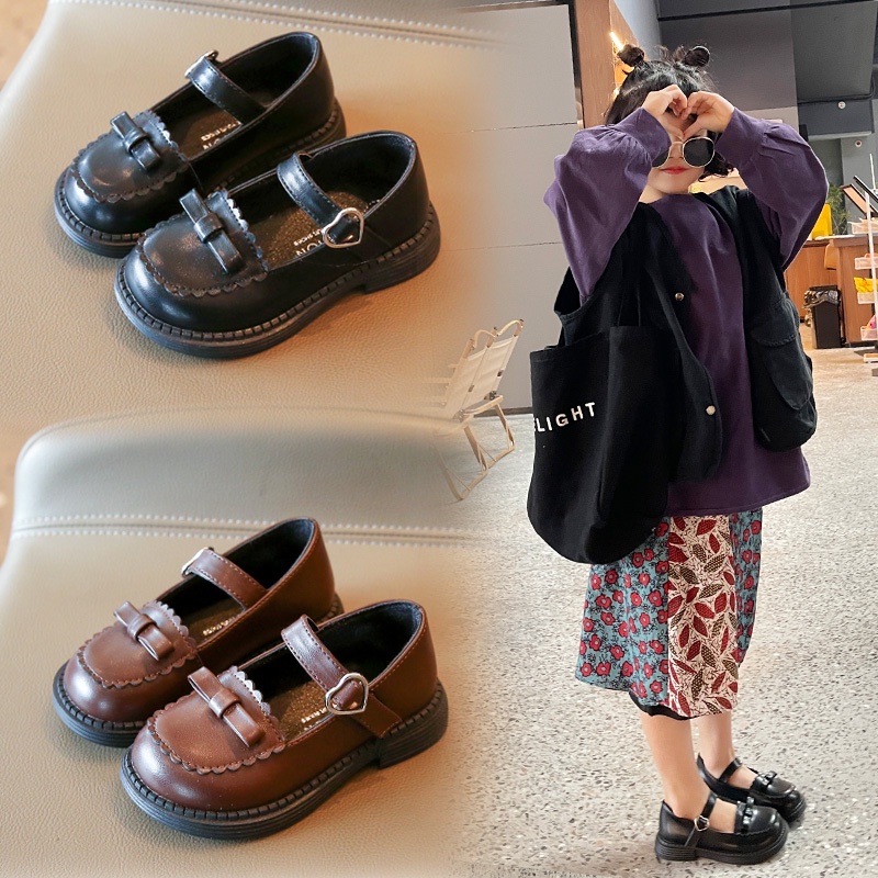 Vintage All Match Girls Bowknot Leather Shoes Solid Color Anti-slippery ...