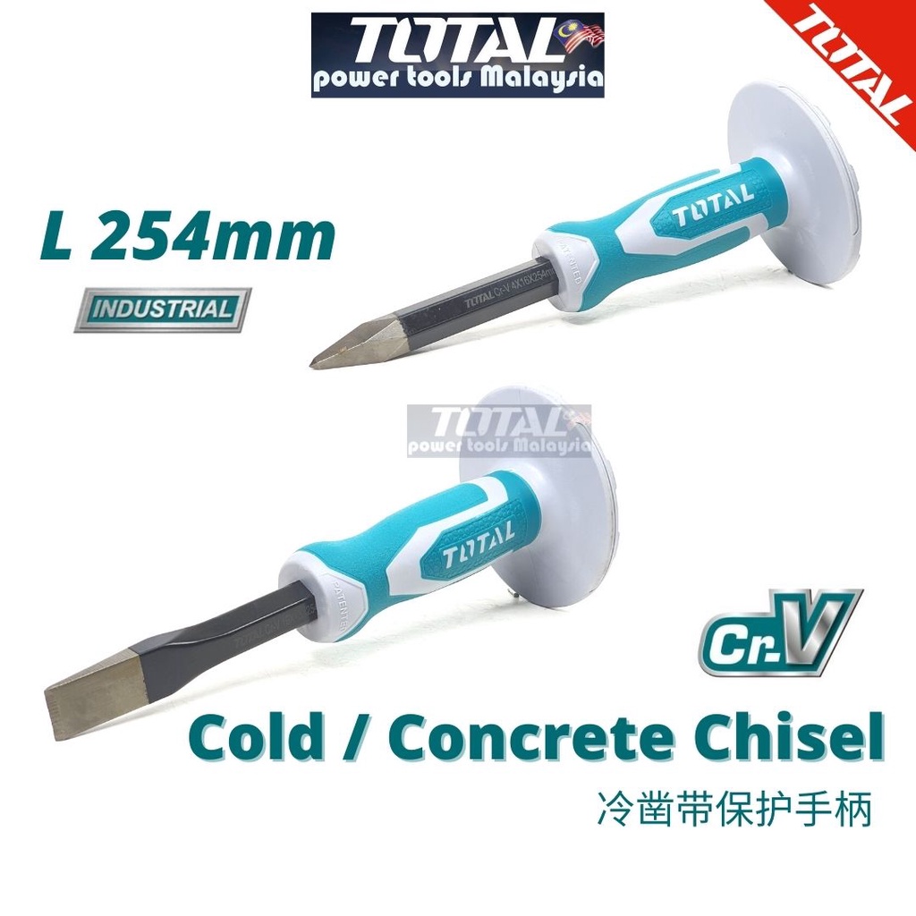 TOTAL Cold Chisel 254mm 冷凿带保护手柄 - ( Flat ) THT4211016 / ( Point ) THT4221016 | Shopee Malaysia
