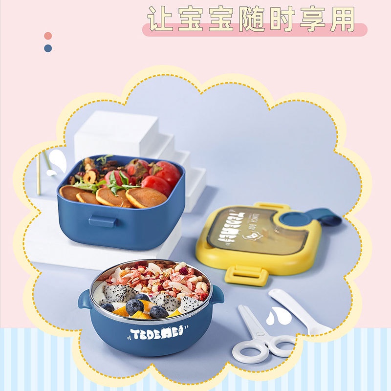 Lunchbox bento stainless tedemei With soup bowl, Spoon And Scissors ...