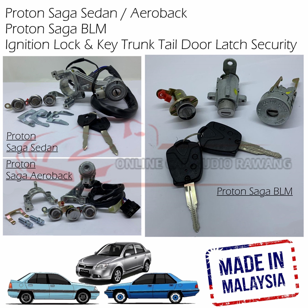 Ignition Lock & Key Trunk Tail Door Latch Security Key Set Proton Saga ...