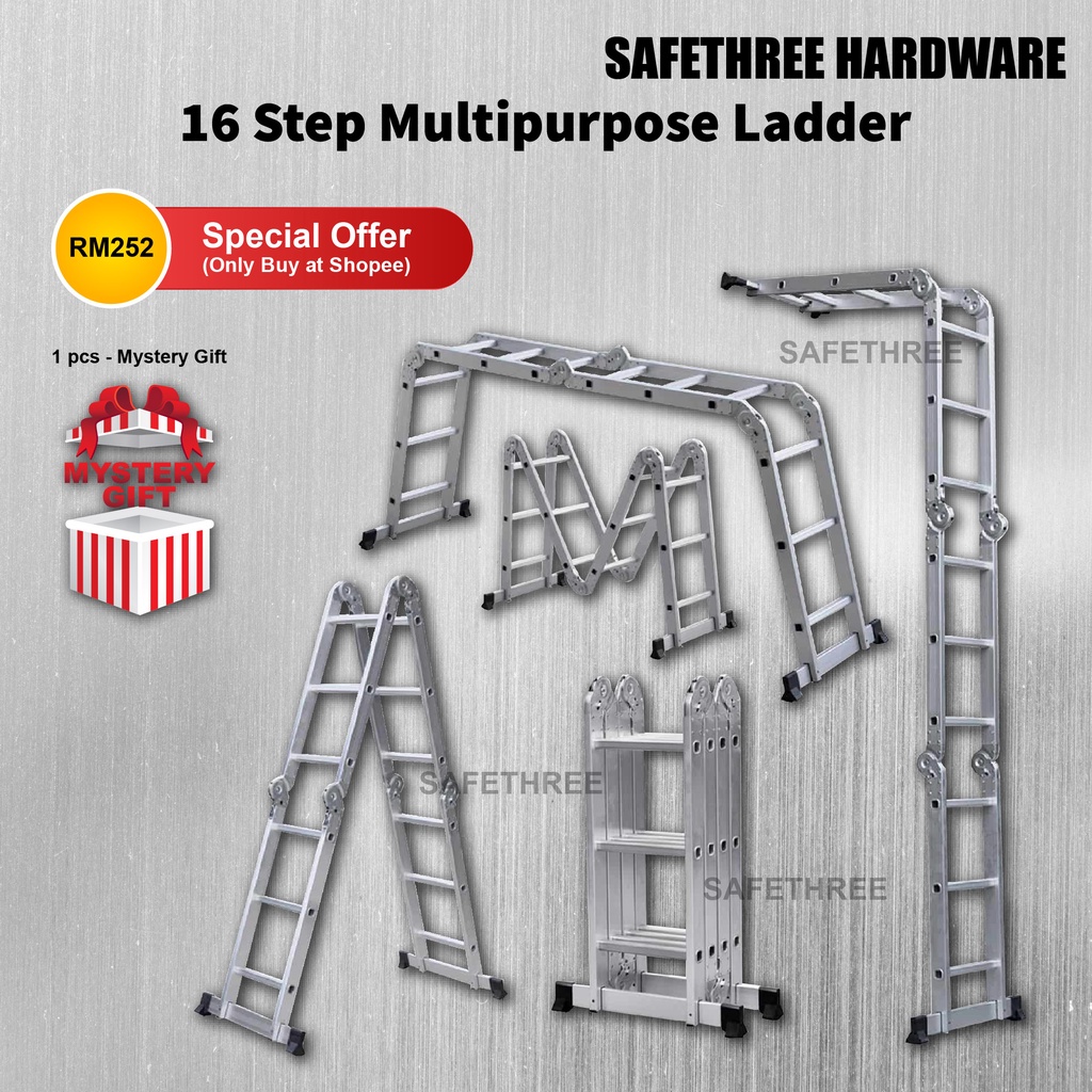 12 Step / 16 Step Aluminium Multipurpose Ladder ( 12 / 16 Langkah ...