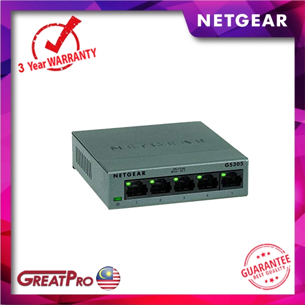 NETGEAR 5 PORT GIGABIT SOHO ETHERNET DESKTOP / WALLMOUNT SWITCH (GS305 ...