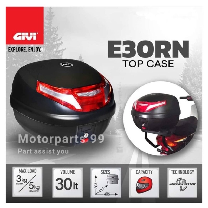 🔥GIVI BOX E30RN MONOLOCK TOP CASE BLACK WITH RED REFLECTOR 💯 ORIGINAL | Shopee Malaysia