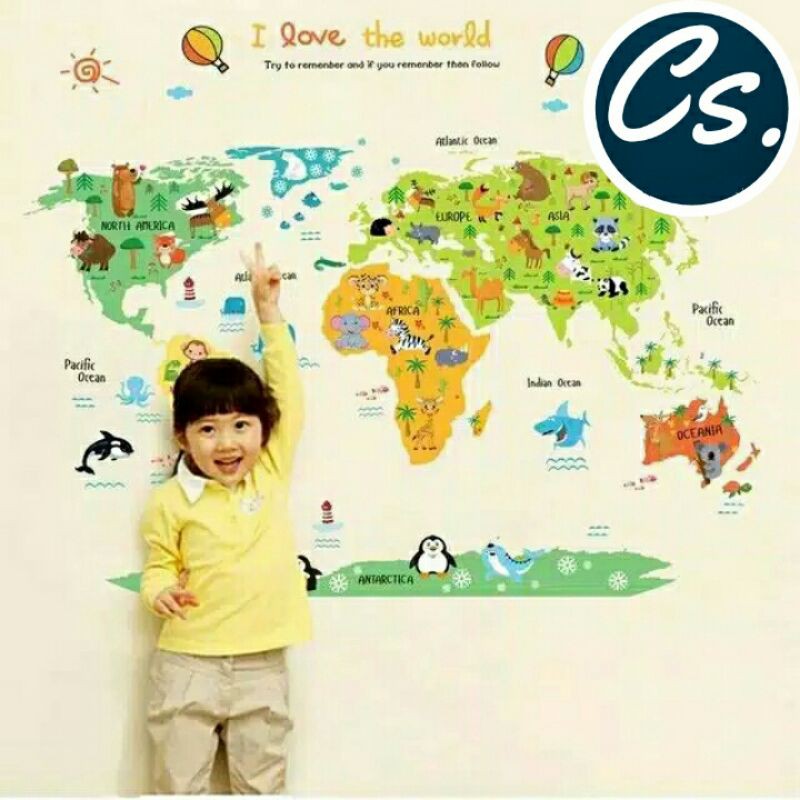 Children's World Map Wall Sticker / Maps World | Shopee Malaysia