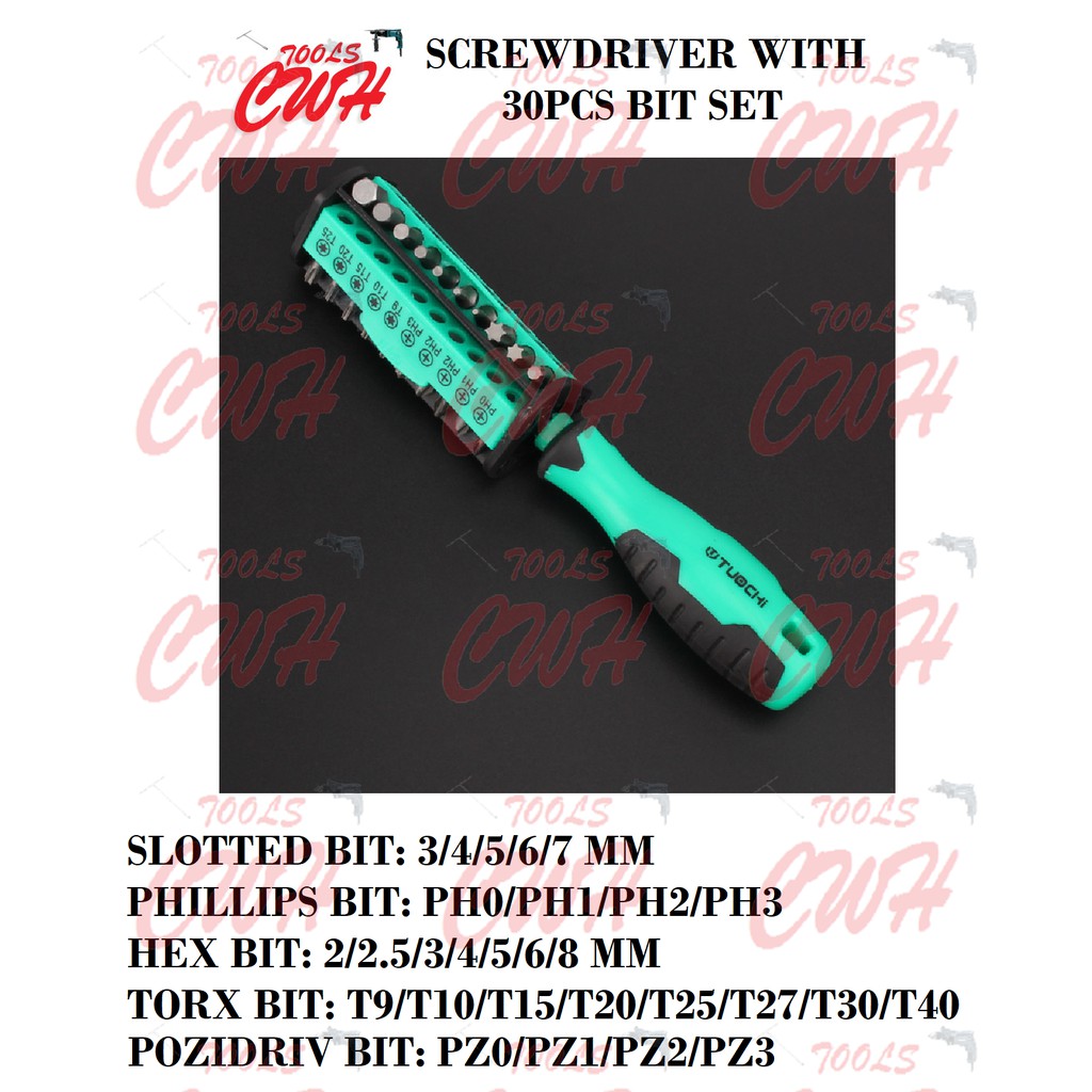 PRC TUOCHI SCREWDRIVER WITH 30PCS BIT SET PHILLIPS SLOTTED TORX SCREW ...