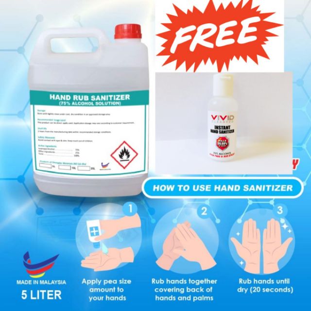 Hand rub sanitizer 75% alcohol 5L free 500ml sanitizer | Shopee Malaysia
