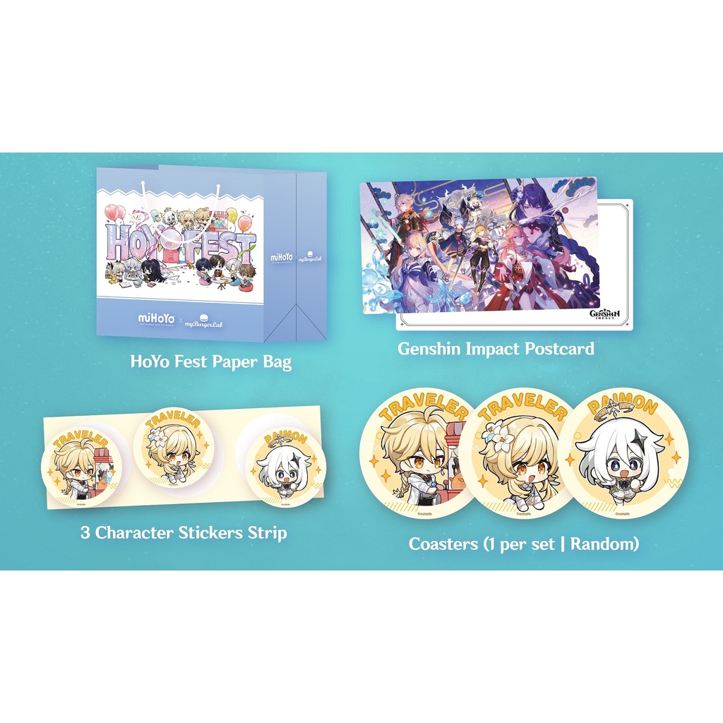 Genshin Impact | Paper Bag, Postcard, 3 Characters Stickers Strip ...