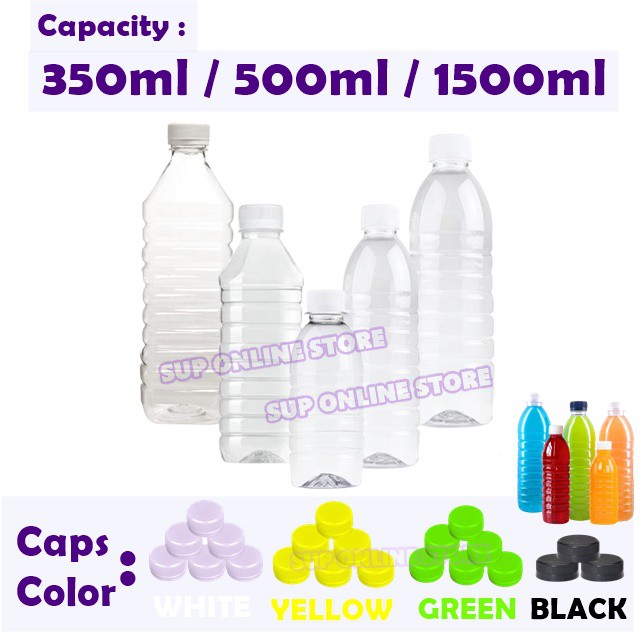 Empty Plastic Bottle (including cup) 250ml / 350ml / 500ml / 1500ml / PET Bottle / Air Botol ...