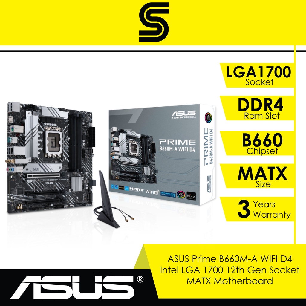 ASUS Prime B660M-A WIFI D4 Intel LGA 1700 12th Gen Socket MATX ...