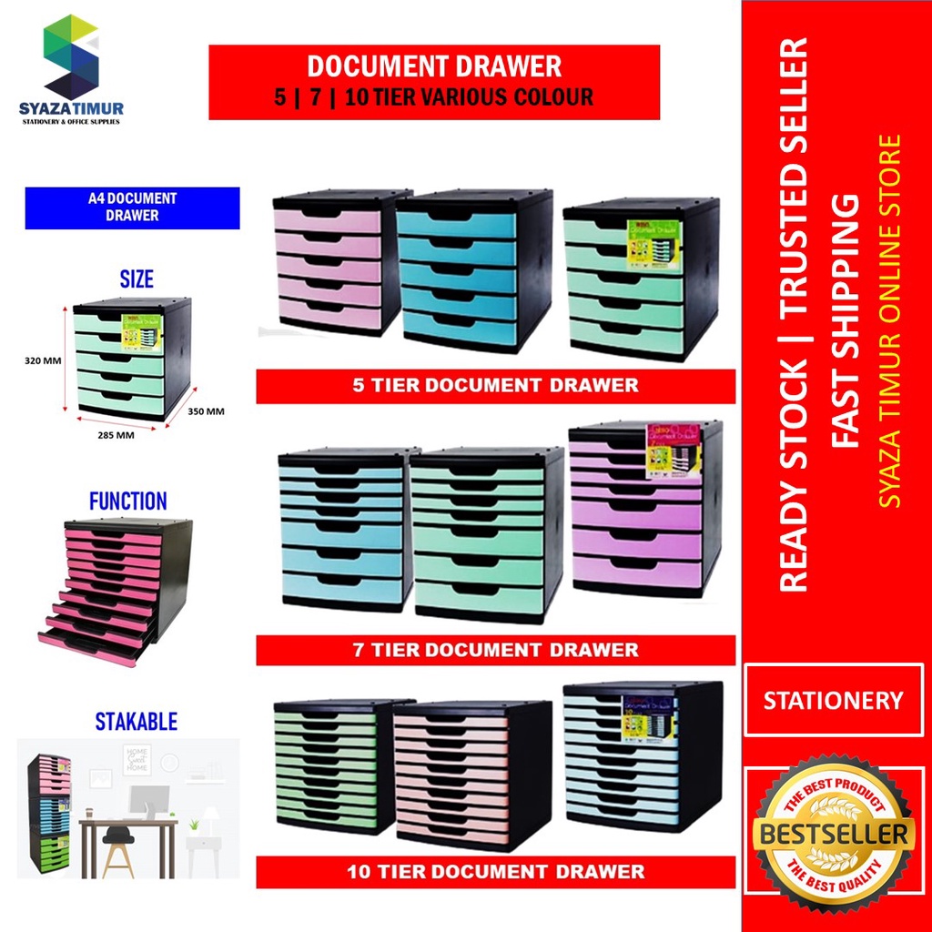[ST-GR MY] NISO Document Drawer 3 / 4 / 5 / 7 / 10 Tier | A4 Drawer ...