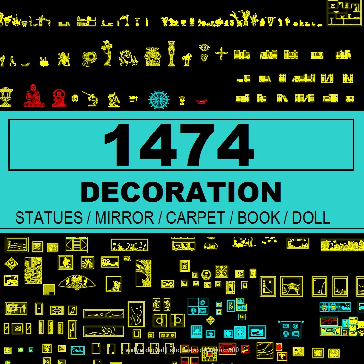 Autodesk | AutoCad 2025 | 1474+ Decoration set CAD BLOCK MATERIALS for ...