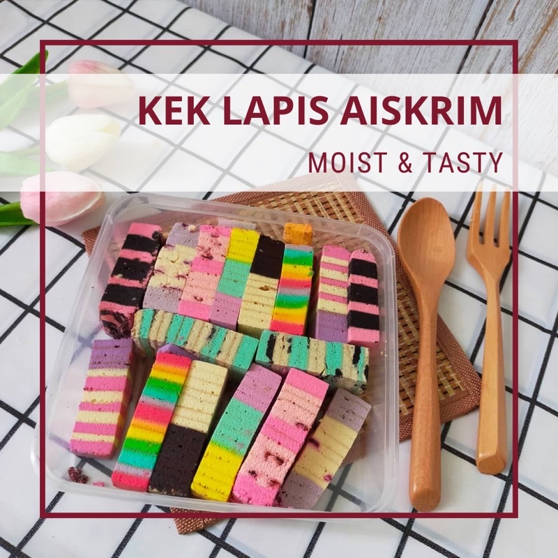 KEK LAPIS AISKRIM / COLOURFUL CAKE ICECREAM SUPER MOIST 🌈 | Shopee Malaysia