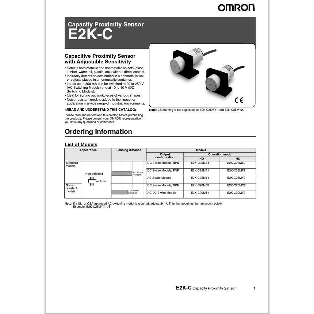 Omron Long-distance Capacitive Proximity Sensor E2K-C Series | Shopee ...