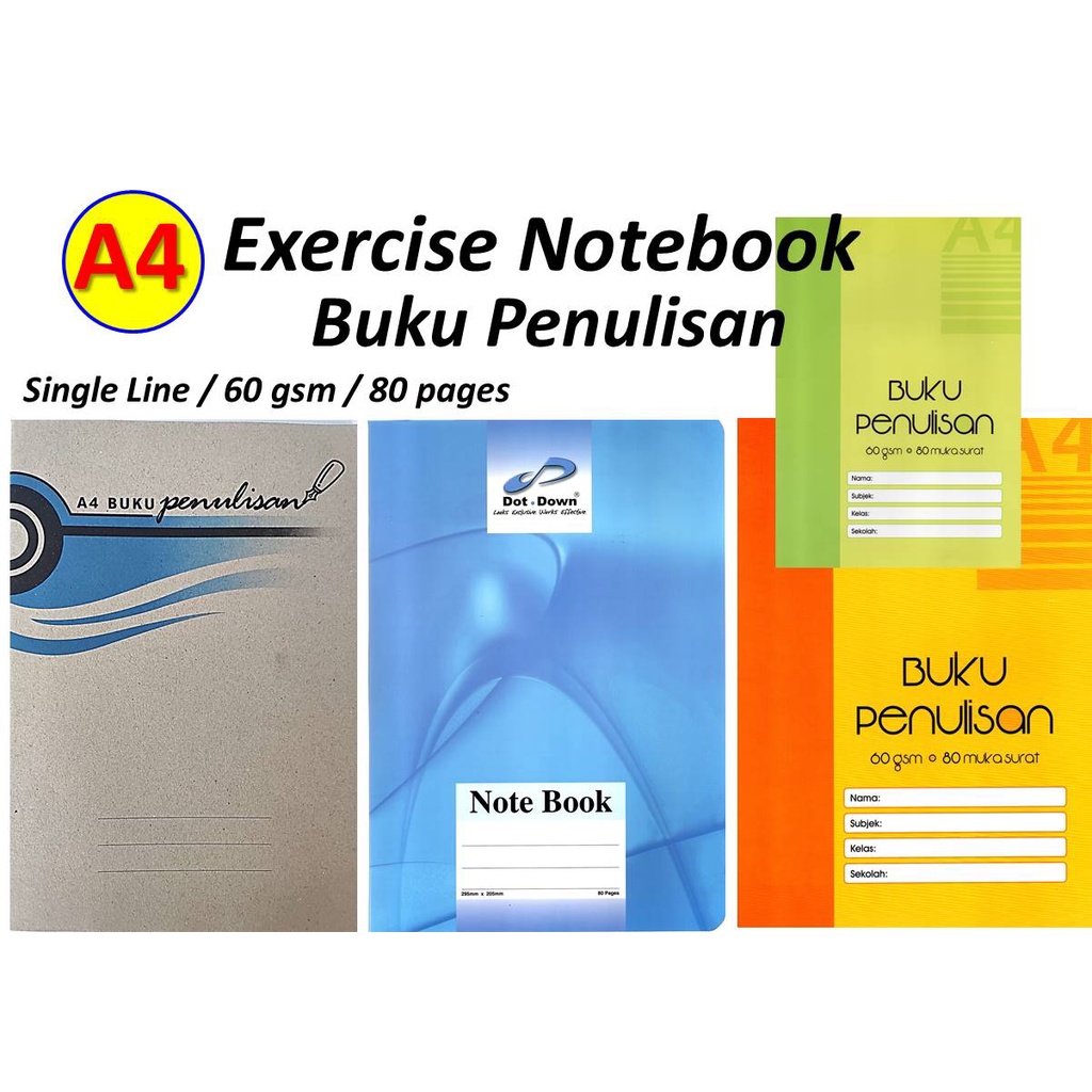 A4 Notebook Exercise Book Buku Penulisan Single line School notes (Buku ...