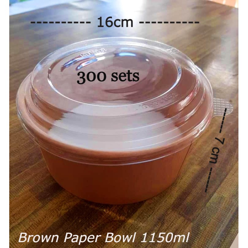 Thick Brown Paper Bowl with Plastic Lid 1150ml (300 SETS ) | Shopee Malaysia