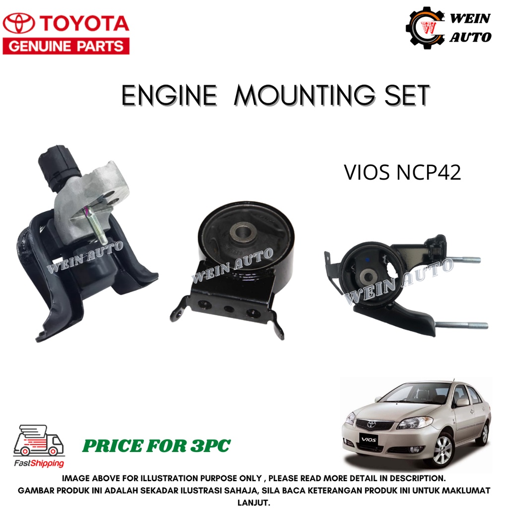 TOYOTA GENUINE ENGINE MOUNTING SET -3PC FOR TOYOTA VIOS NCP42 AUTO YEAR ...